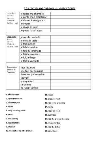 House chores - les taches ménageres (KS3) | Teaching Resources