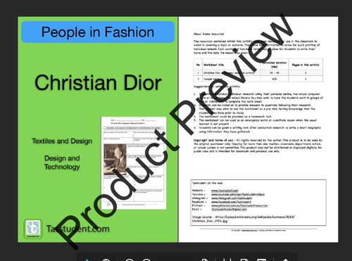 People in Fashion Design - Christian Dior | Teaching Resources