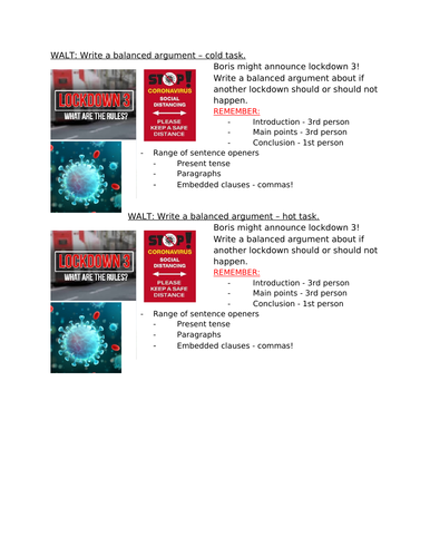 Hot/Cold task - balanced argument LKS2 | Teaching Resources