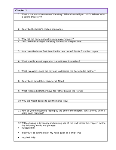 WAR HORSE | Teaching Resources