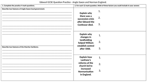 Anglo Saxons: original practice questions and worksheets- Edexcel ...