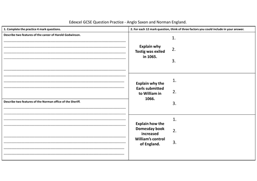 Anglo Saxons: original practice questions and worksheets- Edexcel ...
