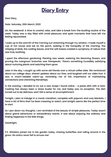 Five Diary Entry Examples | Teaching Resources