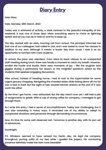 Five Diary Entry Examples | Teaching Resources