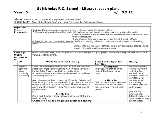 Back to School Literacy Year 6 Stories by significant authors J K ...