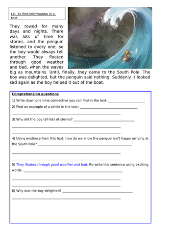 Y1 Lost and Found comprehension questions | Teaching Resources