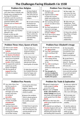 Elizabeth I - Challenges 1558 | Teaching Resources