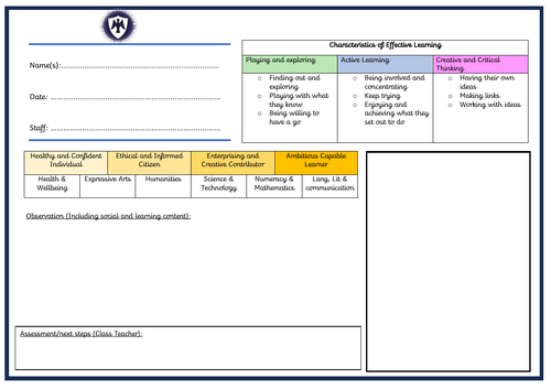 EYFS Pupil Observation sheet - Curriculum for Wales | Teaching Resources