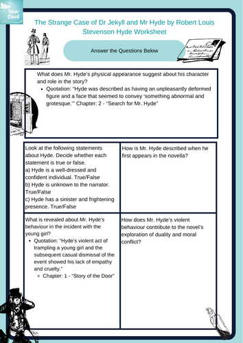 The strange case of Dr Jekyll and Mr Hyde Characters Worksheets ...