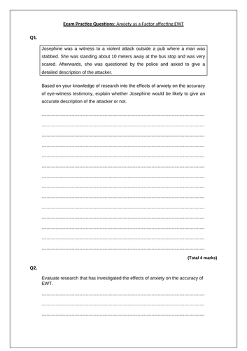 A-Level Psychology - ANXIETY AS A FACTOR AFFECTING EYEWITNESS TESTIMONY ...