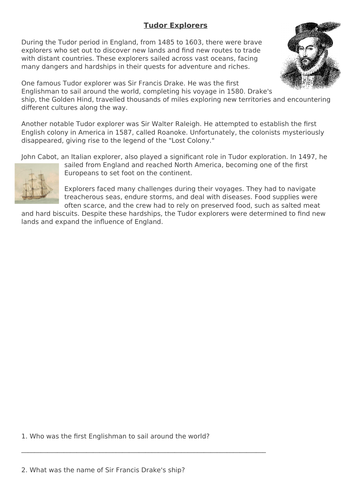 Tudor Reading Comprehensions | Teaching Resources