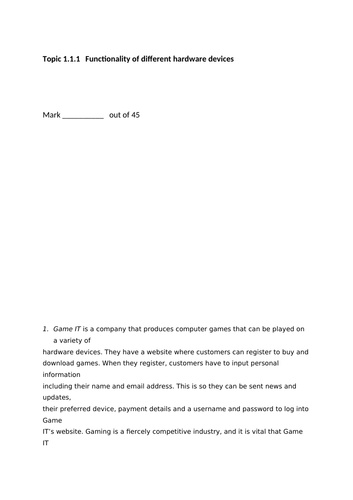 WJEC Vocational ICT Unit 1 (first 2 topic papers with mark schemes ...