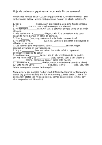 ¿Qué vas a hacer este fin de semana? Rellena los huecos | Teaching ...