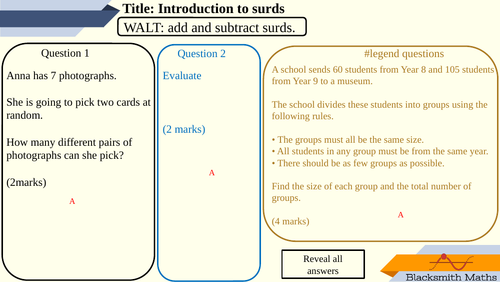 Introduction To Surds Adding And Subtracting Lesson Teaching Resources