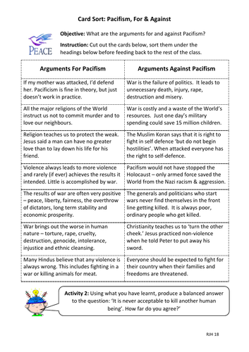 Card Sort: What are the pros and cons of Pacifism? | Teaching Resources