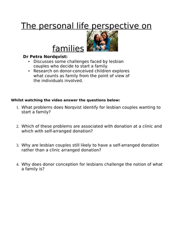 AQA A-level Sociology Families: Theories of the family – Personal life ...