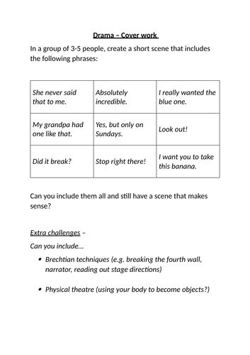 Drama - Cover Lesson (ideal for non-specialists!) | Teaching Resources