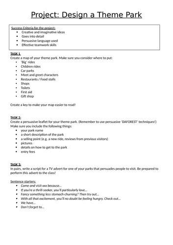 Design A Theme Park | Teaching Resources