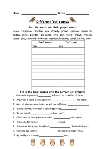 Different 'ow' sounds KS2 | Teaching Resources
