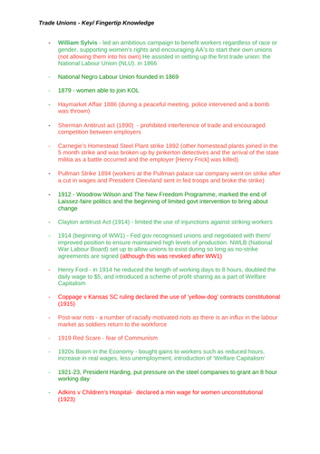 OCR A level History: Civil Rights in the USA 1865-1992: trade unions ...