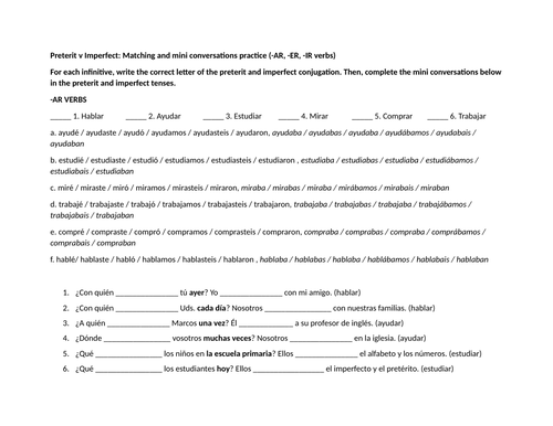 Preterit v Imperfect: Matching and mini conversations practice ...