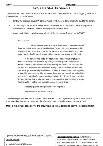 KS3 - Shakespeare Homework sheets | Teaching Resources