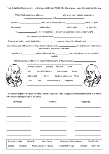 KS3 - Shakespeare Homework sheets | Teaching Resources