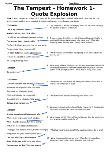 KS3 - Shakespeare Homework sheets | Teaching Resources