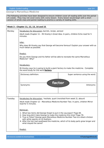 George's Marvellous Medicine - Guided Reading - Week 3 of 3. | Teaching ...