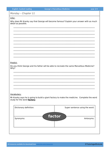 George's Marvellous Medicine - Guided Reading (full book - 3 weeks of ...