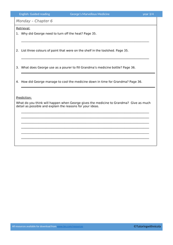 George's Marvellous Medicine - Guided Reading (full book - 3 weeks of ...