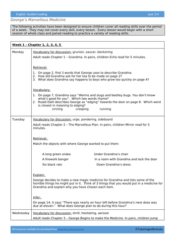 George's Marvellous Medicine - Guided Reading (full book - 3 weeks of ...