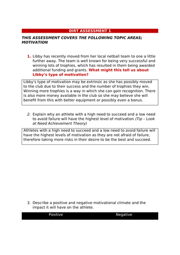 Unit 3 Applied Sport & Exercise Psychology | Teaching Resources