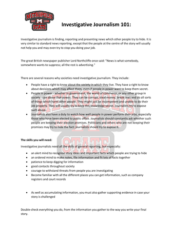 Investigative journalism - AS English Language (9093) | Teaching Resources