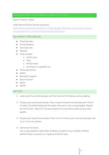BTEC AppSci 8C L3 Nutrients, Food Tests, & Deficiencies | Teaching ...