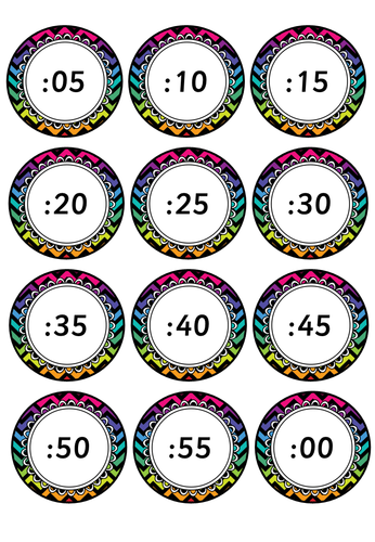 Colourful or Black and White Clock Labels - 8 Design Themes - Telling ...