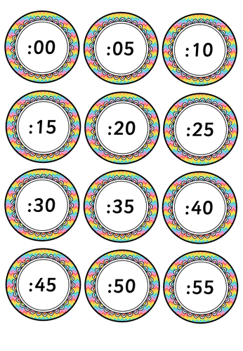 Colourful or Black and White Clock Labels - 8 Design Themes - Telling ...
