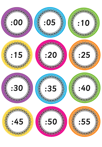 Colourful or Black and White Clock Labels - 8 Design Themes - Telling ...