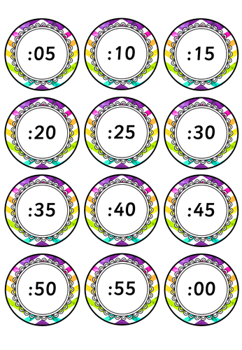 Colourful or Black and White Clock Labels - 8 Design Themes - Telling ...