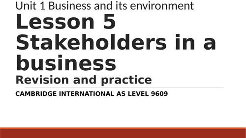 Lesson 5 Stakeholders in a business Revision and practice with answers ...