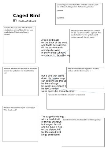 Caged Bird Poem Unit (7 lessons) | Teaching Resources