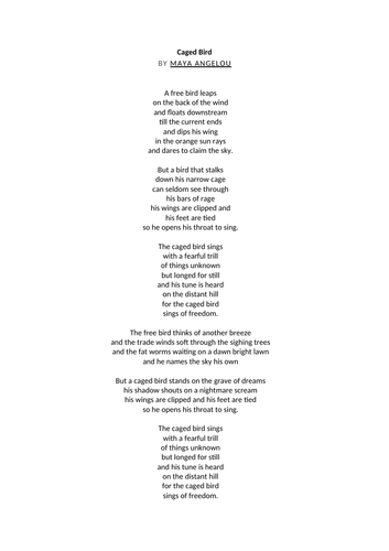 Caged Bird Poem Unit (7 lessons) | Teaching Resources