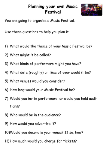 Plan Your Own Music Festival Lesson | Teaching Resources