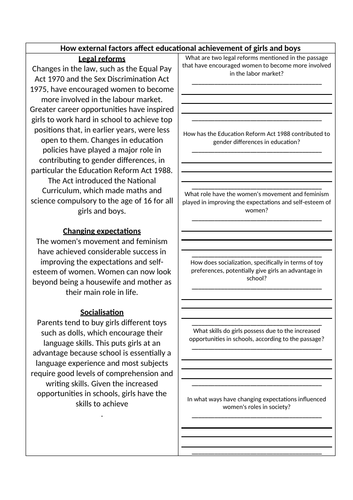 AQA Sociology GCSE: External Factors Education | Teaching Resources