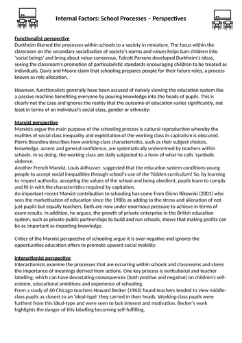 AQA Sociology GCSE: Internal Factors Education | Teaching Resources