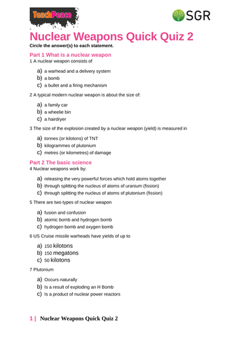 A beginner's guide to nuclear weapons | Teaching Resources