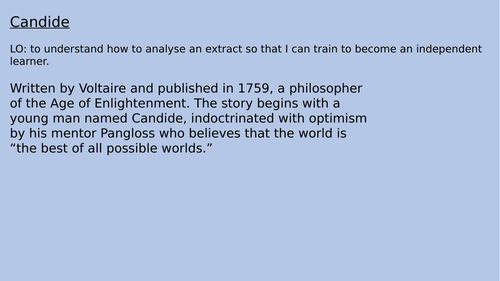Candide KS5 Lesson- Chapter 1 | Teaching Resources