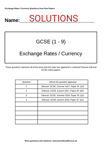 Exchange Rates. GCSE Maths Past Paper Questions. | Teaching Resources