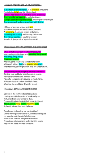 OUTSTANDING KS2 YEAR 4 WEEKLY PLANNING (POETRY) RAINFOREST | Teaching ...