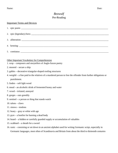 Beowulf Scheme of Work | Teaching Resources